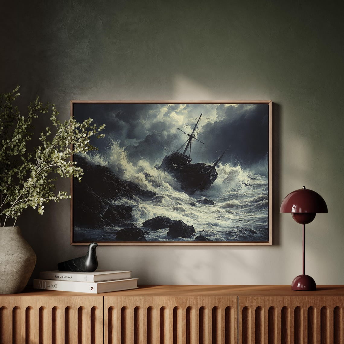 Dark Storm Ship - Dramatic Shipwreck In Furious Waves, Nautical Ocean Wall Art, Moody Coastal ...
