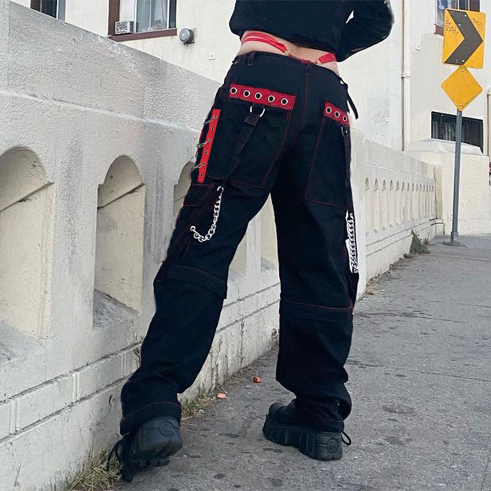 Dark Street Style Women's Spring Summer Loose Fit Hop Pants With Chain ...