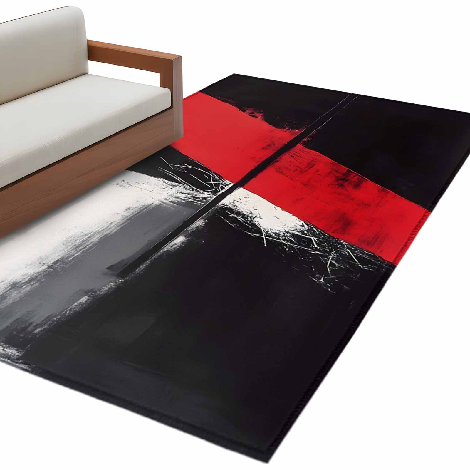Dark Style Area Rug 3x5ft Red Black Abstract Non-Slip Washable Square ...