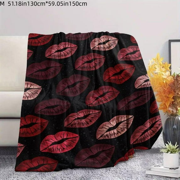! Dark Style Lip Print Flannel Digital Blanket, Soft Skin-Friendly ...