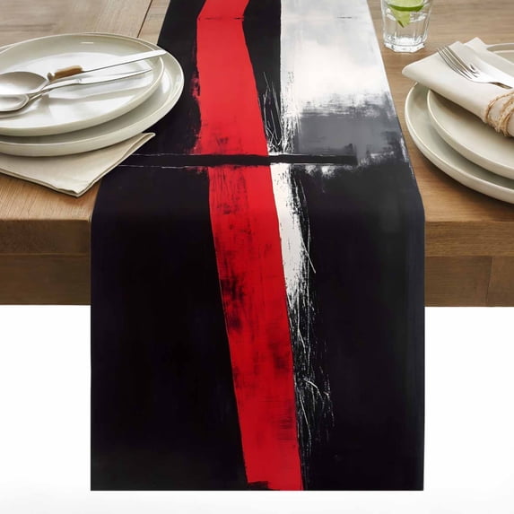 Dark Style Table Runner 13x48 inch Red Black Abstract Cotton Linen ...