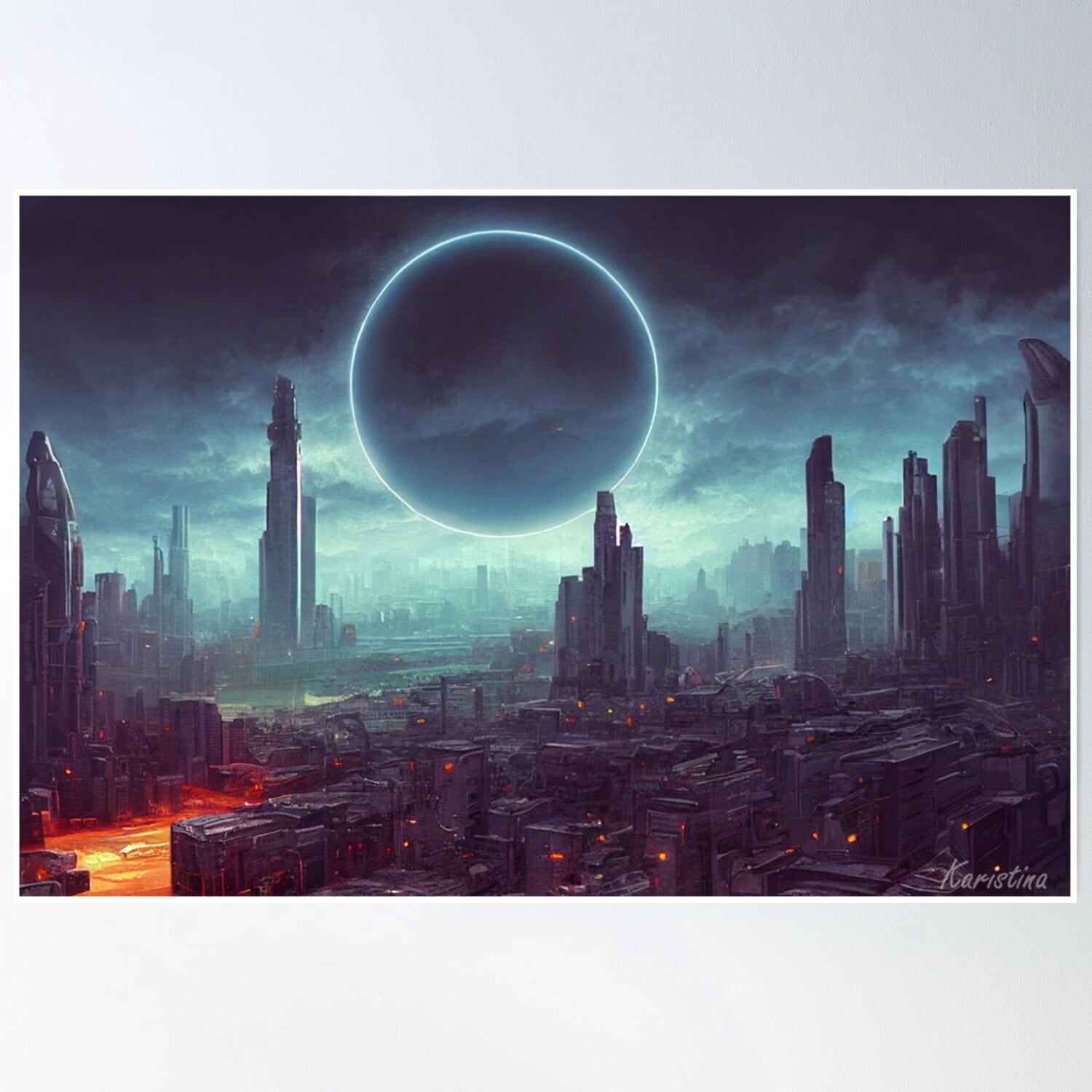 Dark Sun - Cyberpunk, Sci-Fi, Dystopian Cityscape Poster Wall Art ...