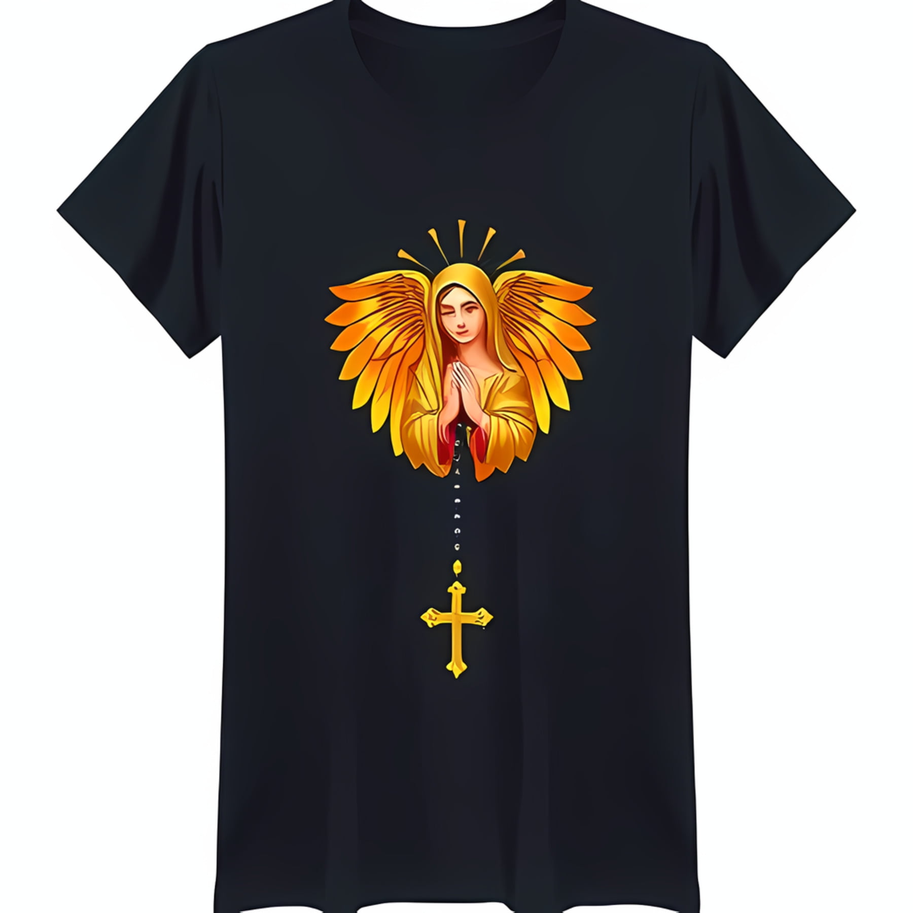 Dark T-Shirt with Angelic Woman in Prayer Graphic & Golden - Walmart.com