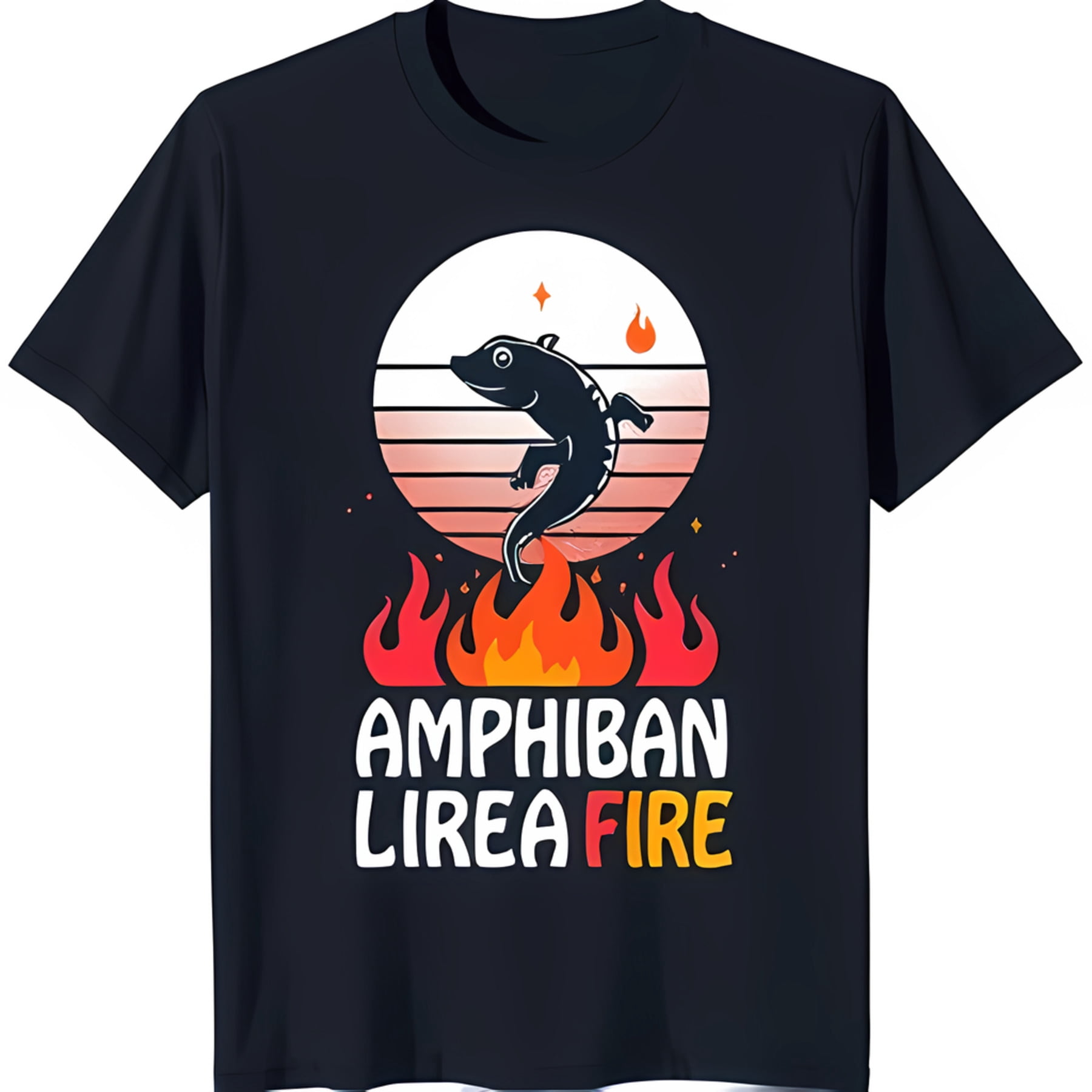 Dark T-Shirt with Sunset Flames & Stars 'AMPHIBIAN' Design - Walmart.com