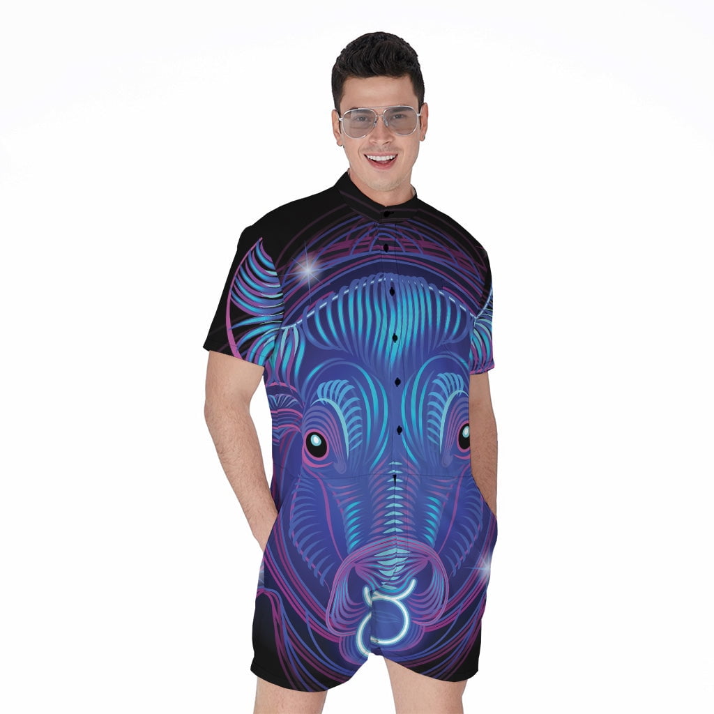 Dark Taurus Zodiac Sign Short Sleeve Men'S Rompers, Zodiac Horoscope ...