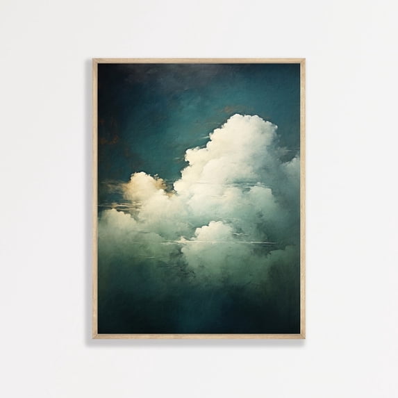Dark Teal Cloud Print Vintage Abstract Wall Art Modern Art Print Modern ...