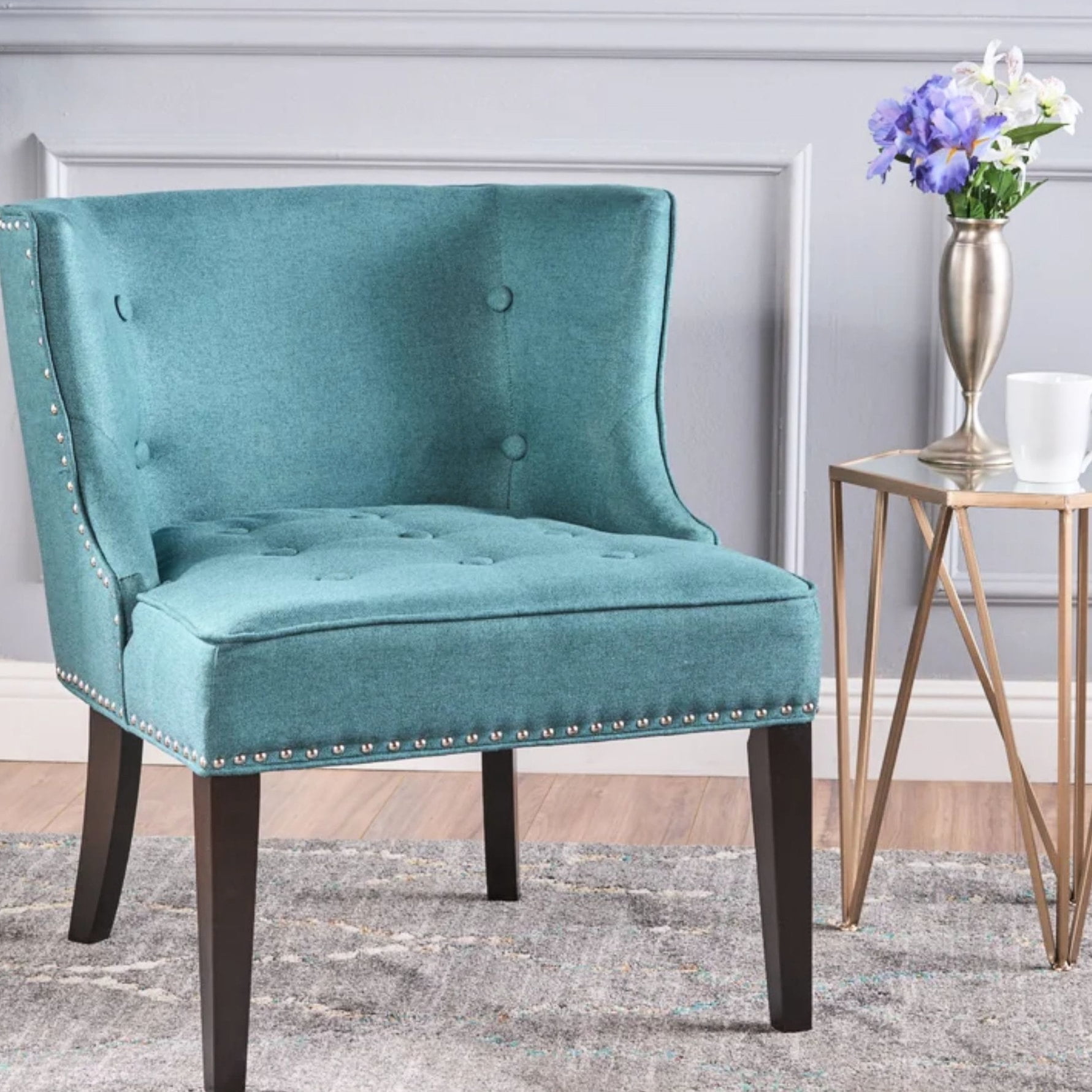 Dark Teal Fabric Chair | Minimalistic Structure and Comfort | Button ...