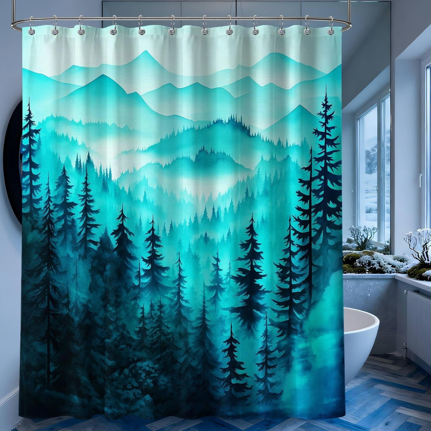 Dark Teal Shower Curtainnull