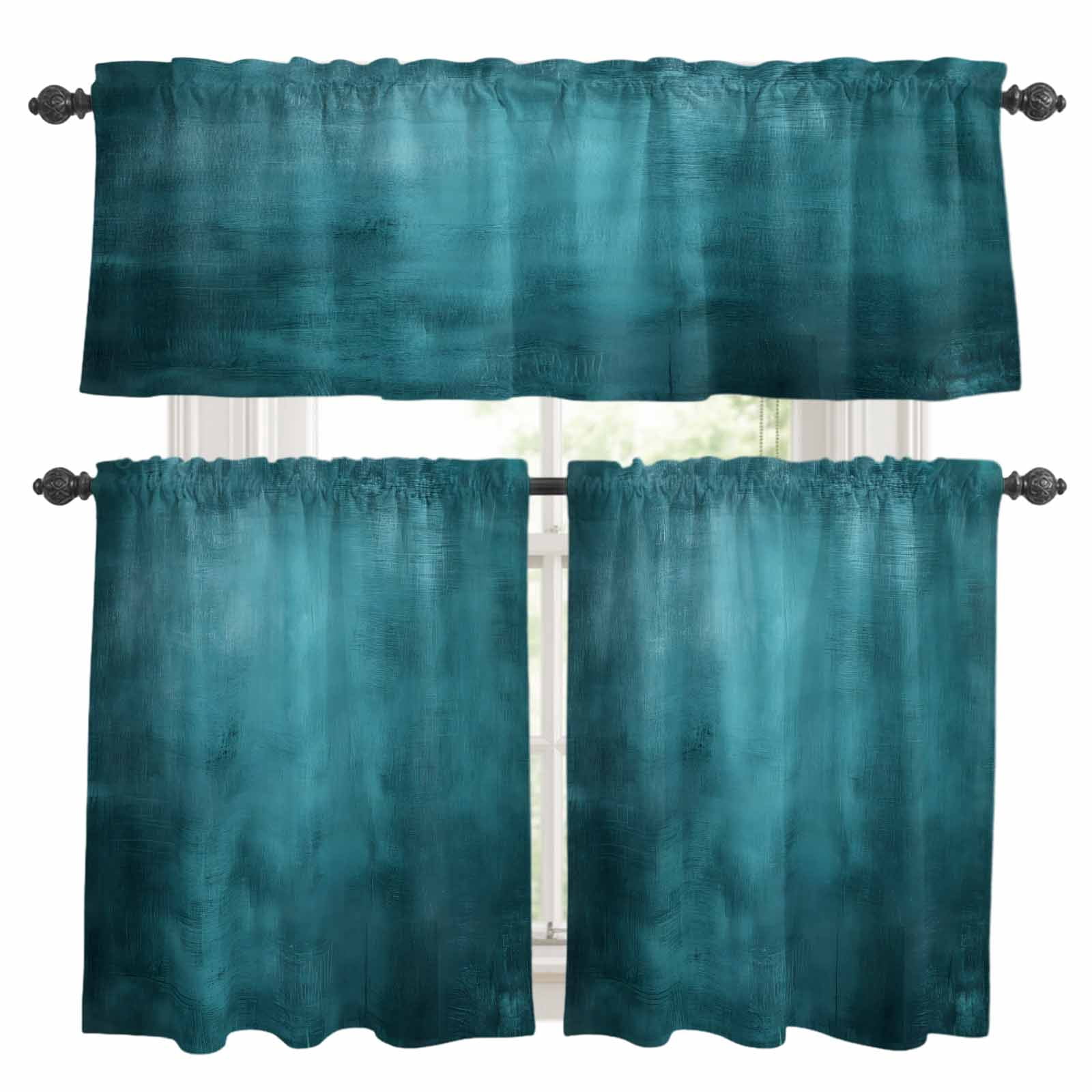Dark Teal Kitchen Curtains Valances and Tiers Set of 3 Theme Abstract ...