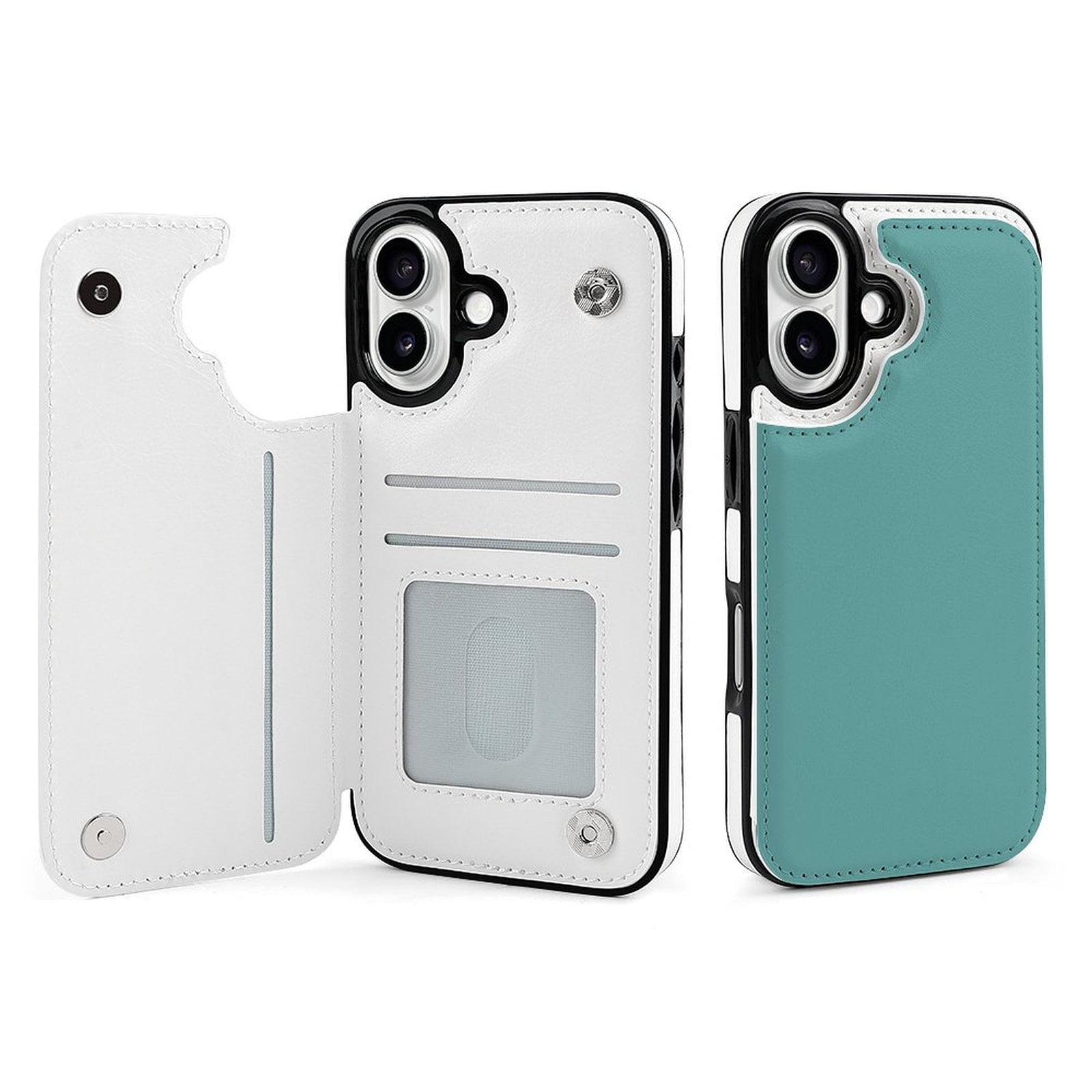 Dark Teal Leather Wallet Case for iPhone 16 15 14 13 12 11 Pro Max ...