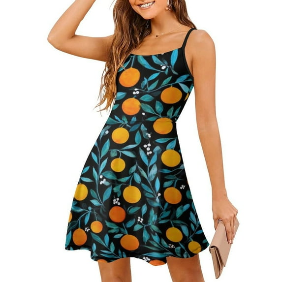 Dark Teal Oranges Leafy Pattern Slip Dress Dresses For Woman Fairy ...