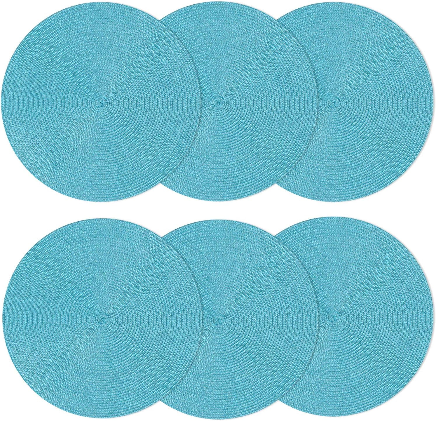 Dark Teal Round Placemats for Kitchen Table,Vinyl Woven Place mats Heat ...