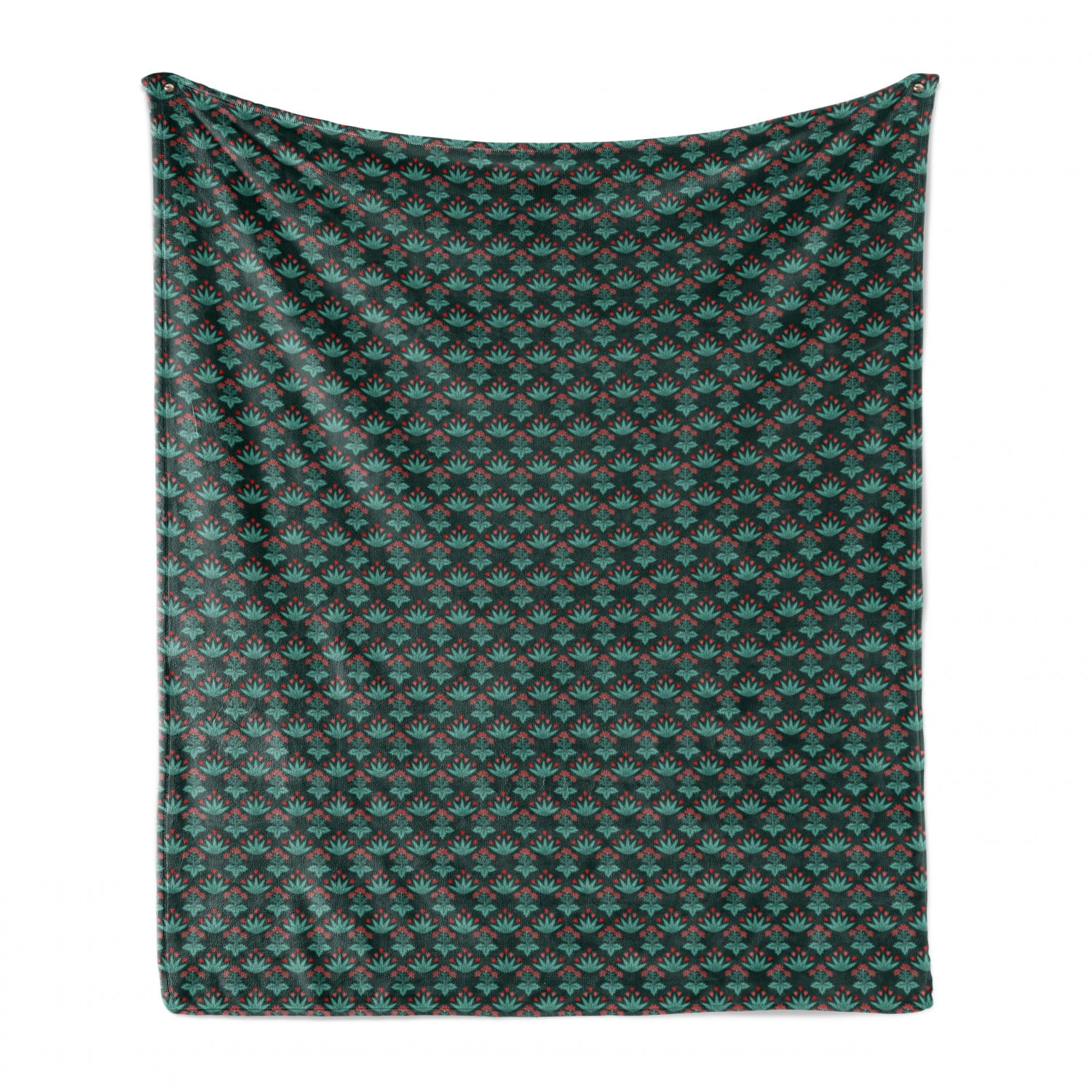 Dark Teal Soft Flannel Fleece Blanket, Floral Pattern with Dark Salmon ...