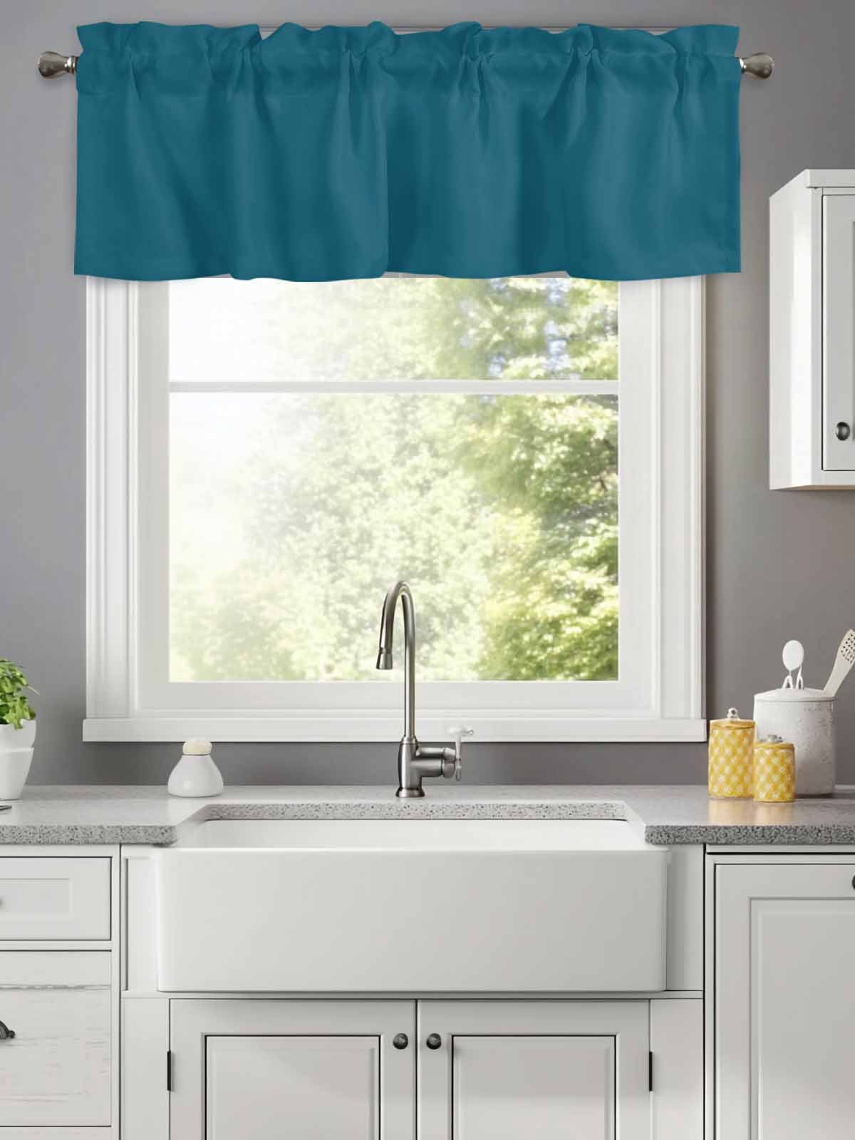Dark Teal Valances for Windows,Kitchen Valance Rod Pocket Short Curtain ...