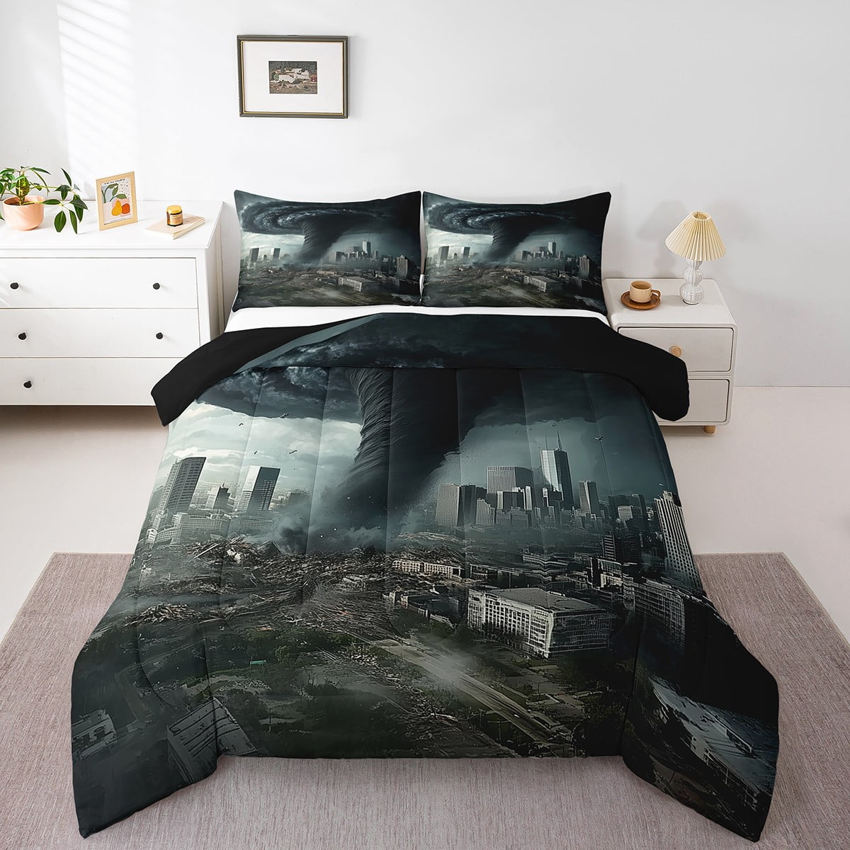Dark Tornado Bedding King Size,Black Cloud Comforter Set,Ruins Natural ...