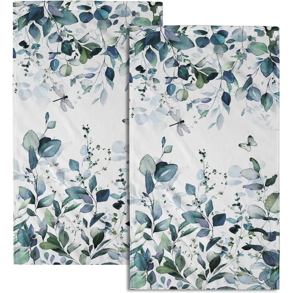 Dark Turquoise Eucalyptus Leaves Hand Towels Spring Turquoise Blue ...