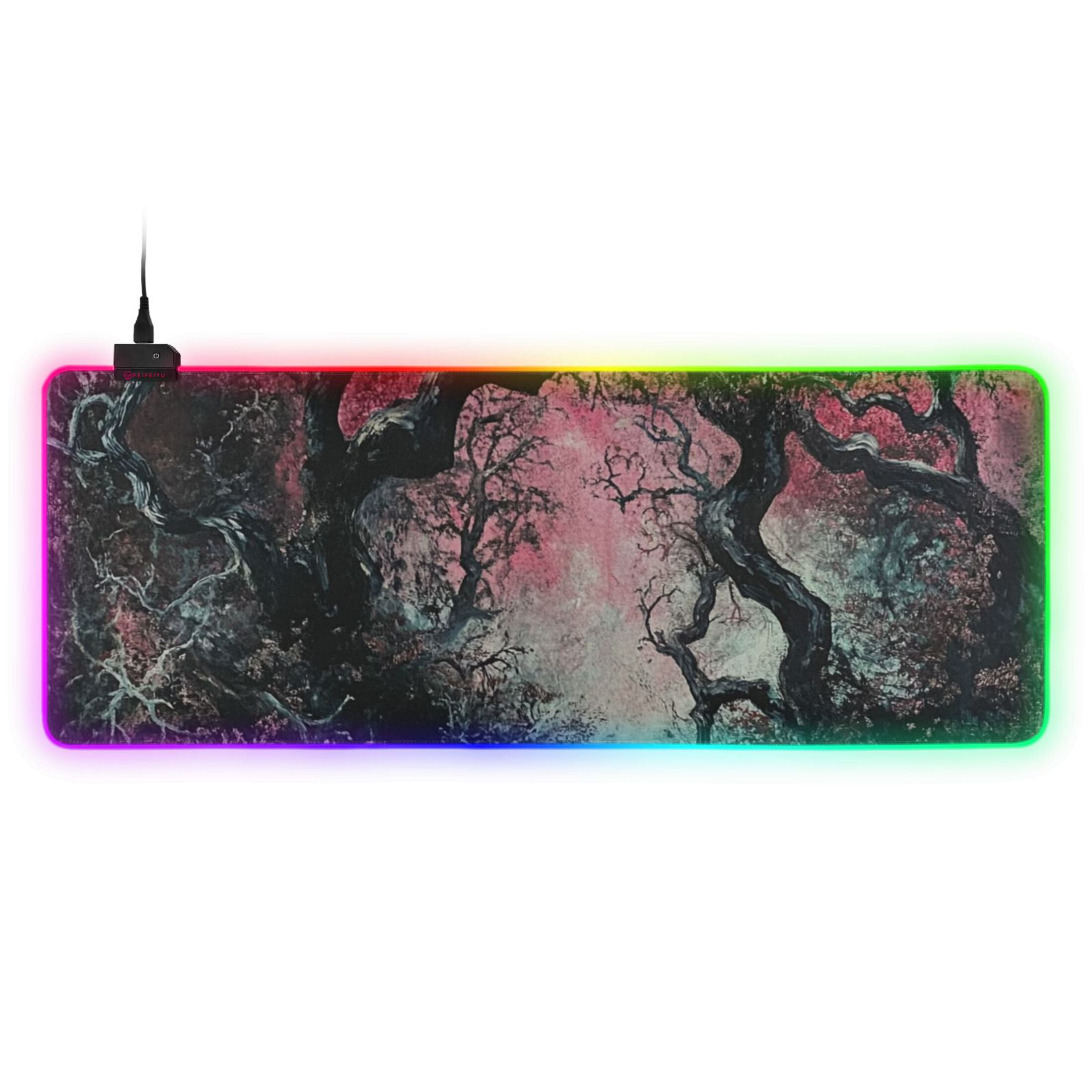 Dark Twisted Trees RGB Gaming Mouse Pad Large Keyboard Mat Rubber Base ...