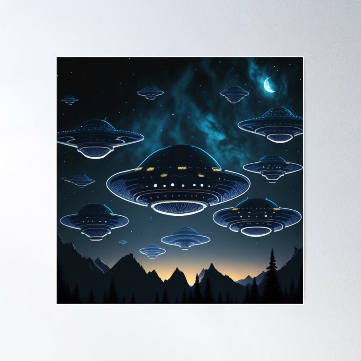 Dark Ufo Inspired Pattern Poster Wall Art, Modern Wall Decor For Living ...