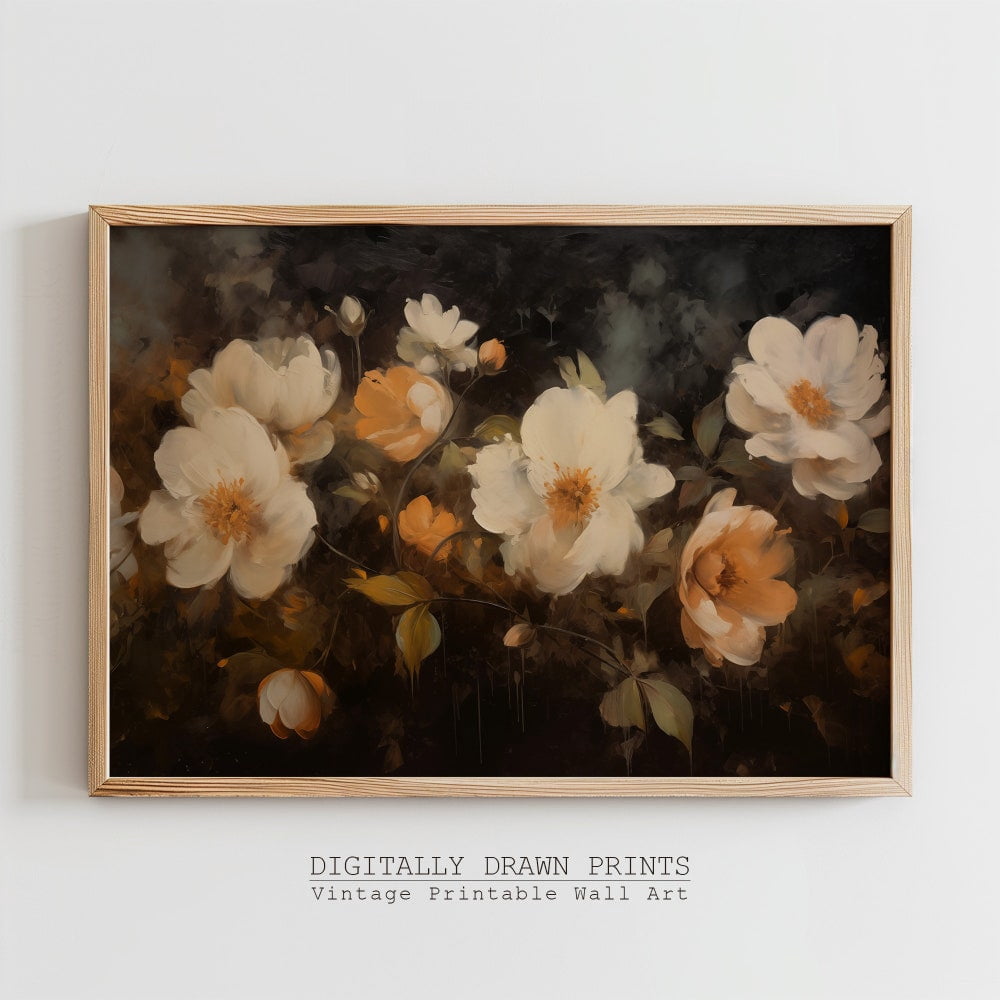 Dark Vintage Flowers Wall Art Summer Farmhouse Print Dark Academia ...