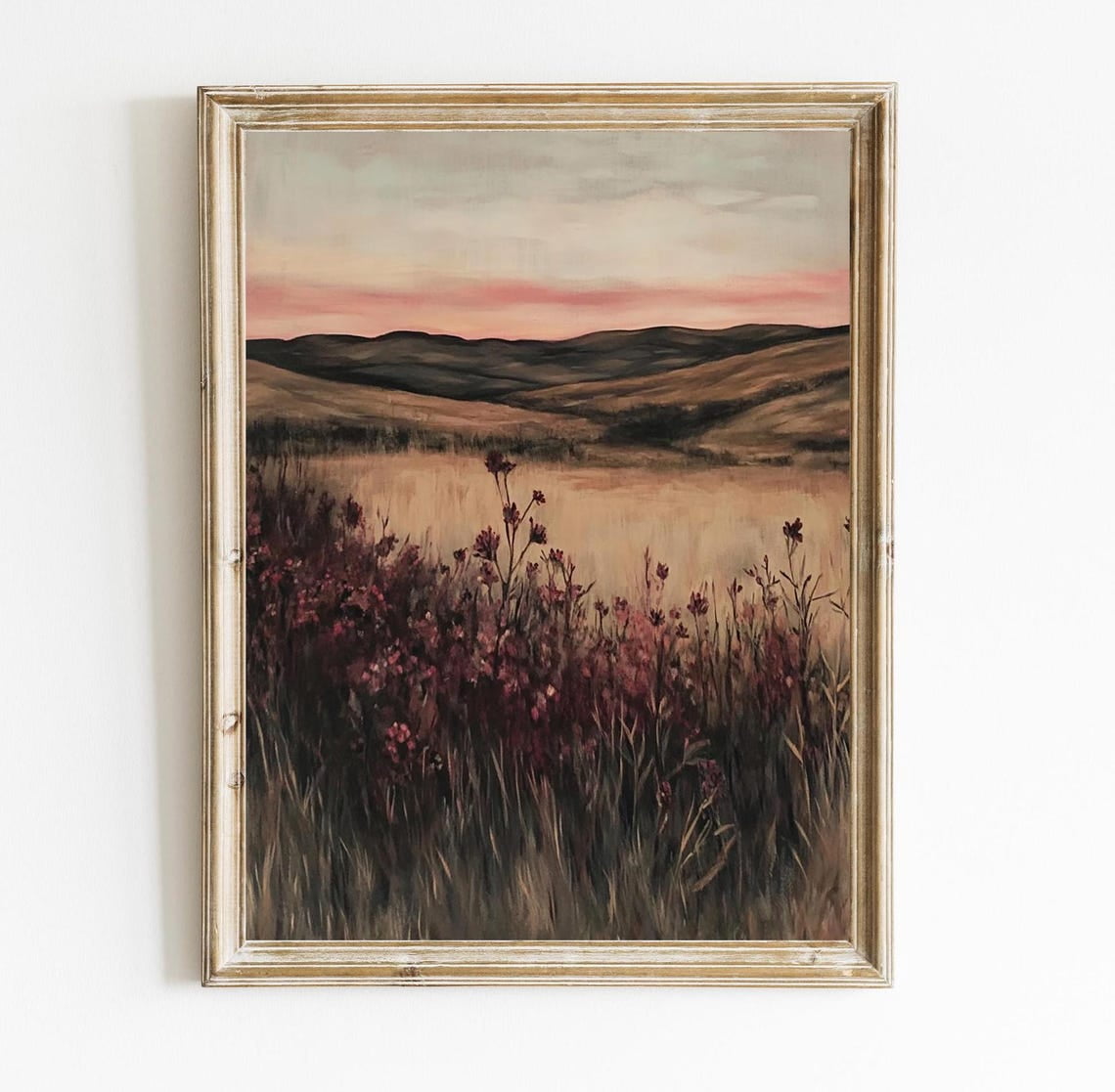 Dark Vintage Landscape Moody Landscape Print Poster Maroon Field Modern ...
