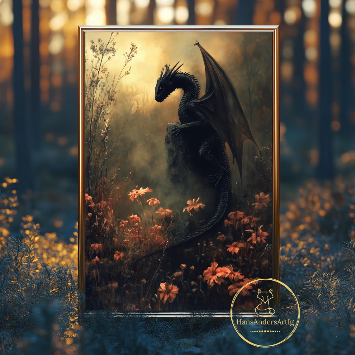 Dark Wall Art Dragon Poster Fantasy Art Mystic Living Room Decor For ...