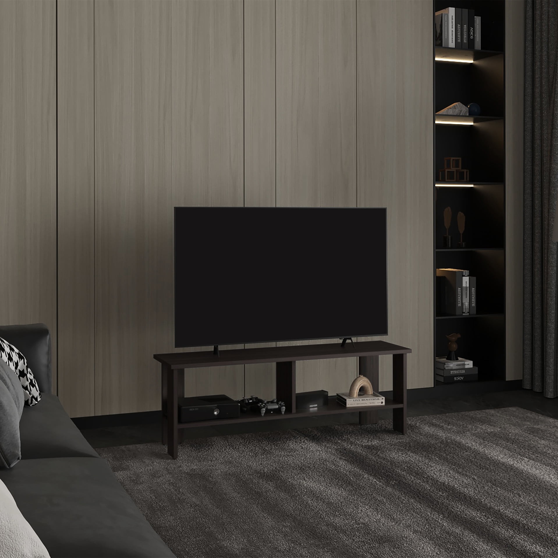 Dark Walnut 47" Tv Stand With 2 Shelves. Suits Tvs Up To 69". Modern ...