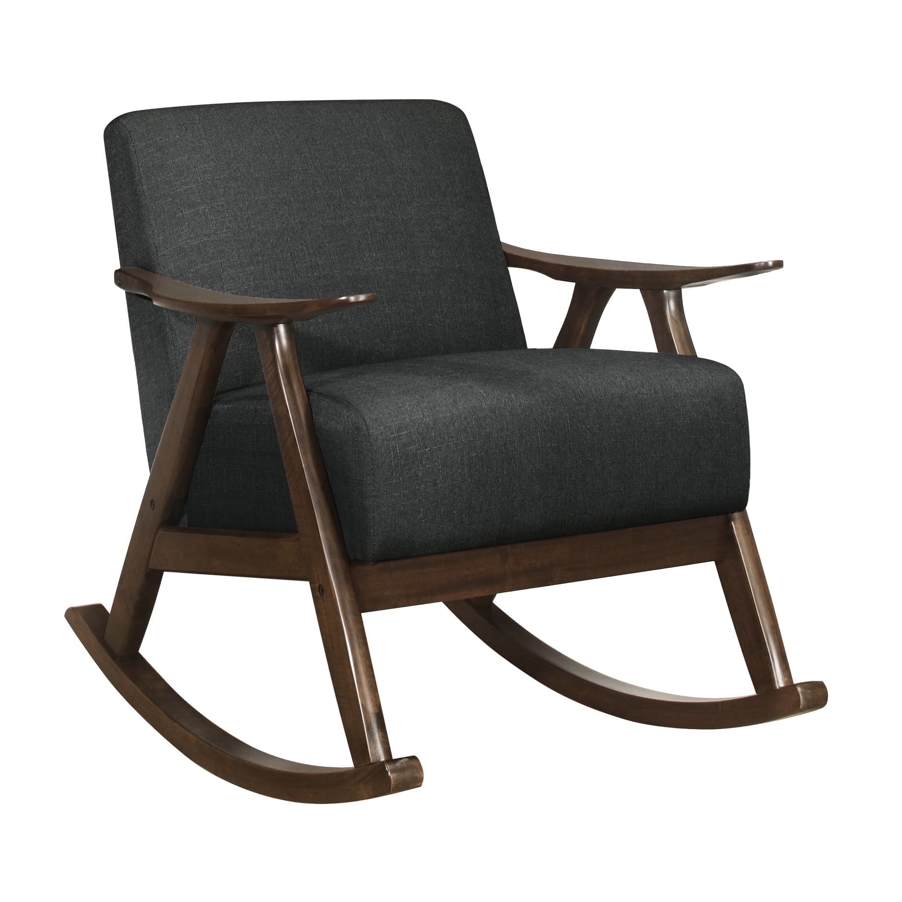 Dark Walnut Finish Rocking Chair, Gray 100% Fabric, Solid Rubber Wood ...