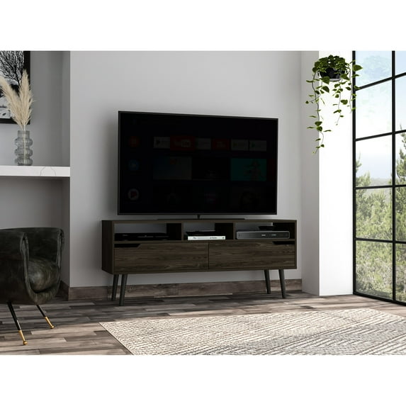 Dark Walnut Finish | Three Open and Two Internal Shelves for Storage ...