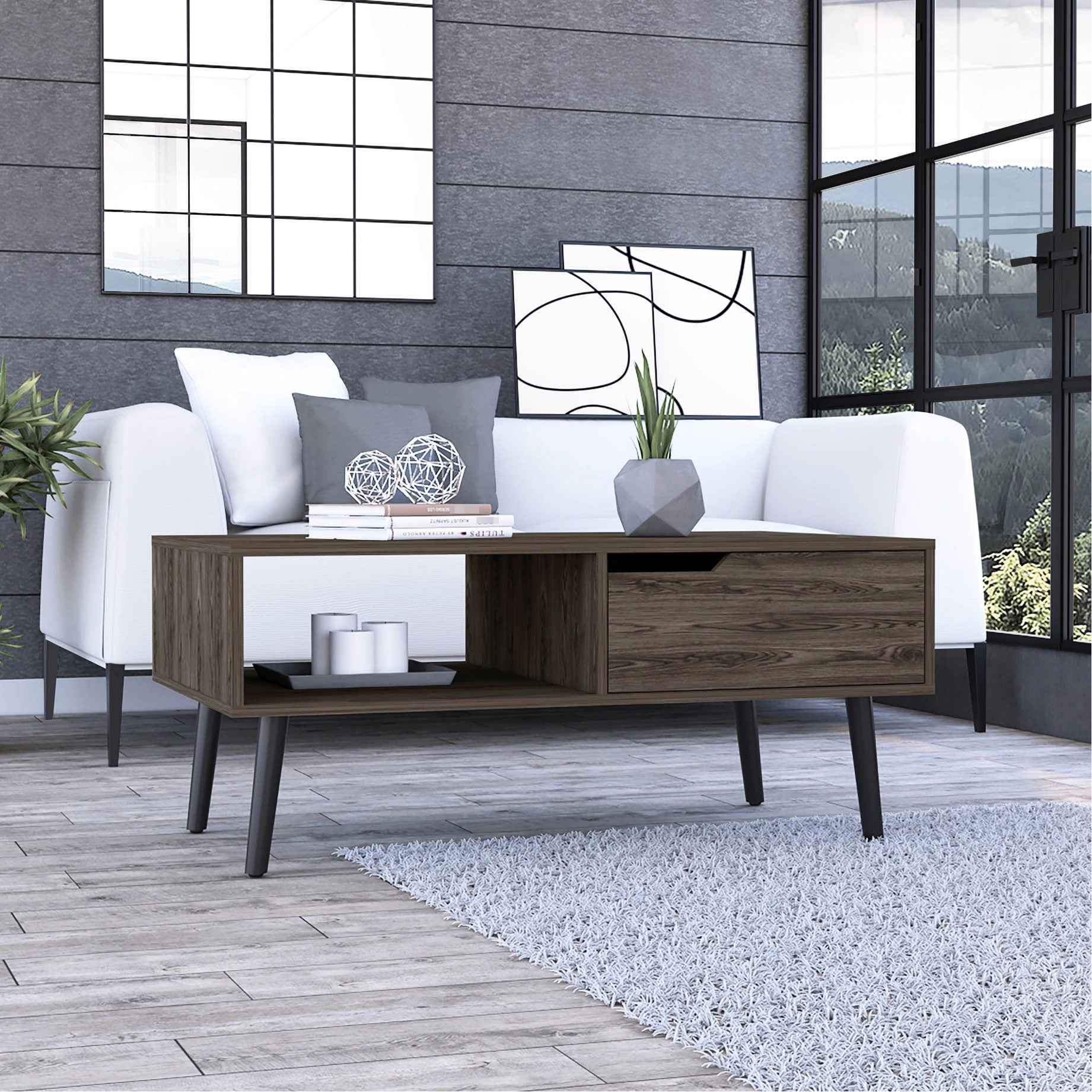 Dark Walnut Oslo Coffee Table with Drawer | Drawer for Storing Small ...