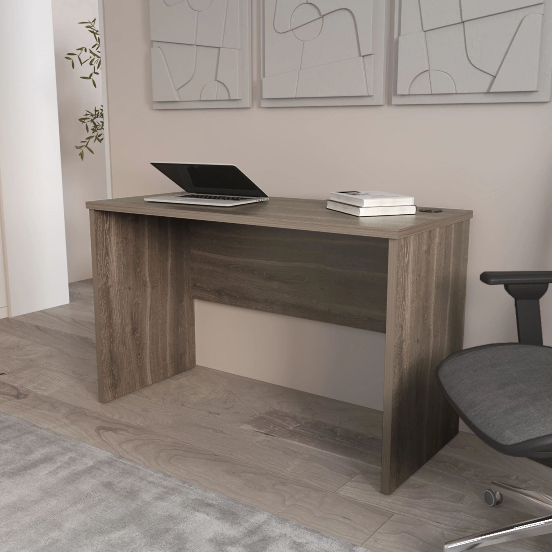 Dark Walnut Rectangular Writing Desk with Cable Management for Primary ...