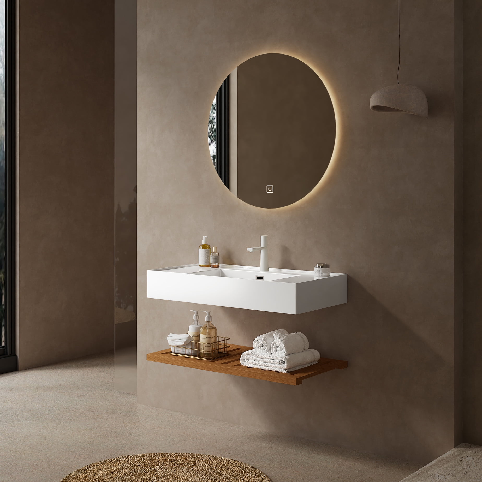 Dark Walnut Shelf Vanity+Convenient Storage for Towels"-"Bathroom ...