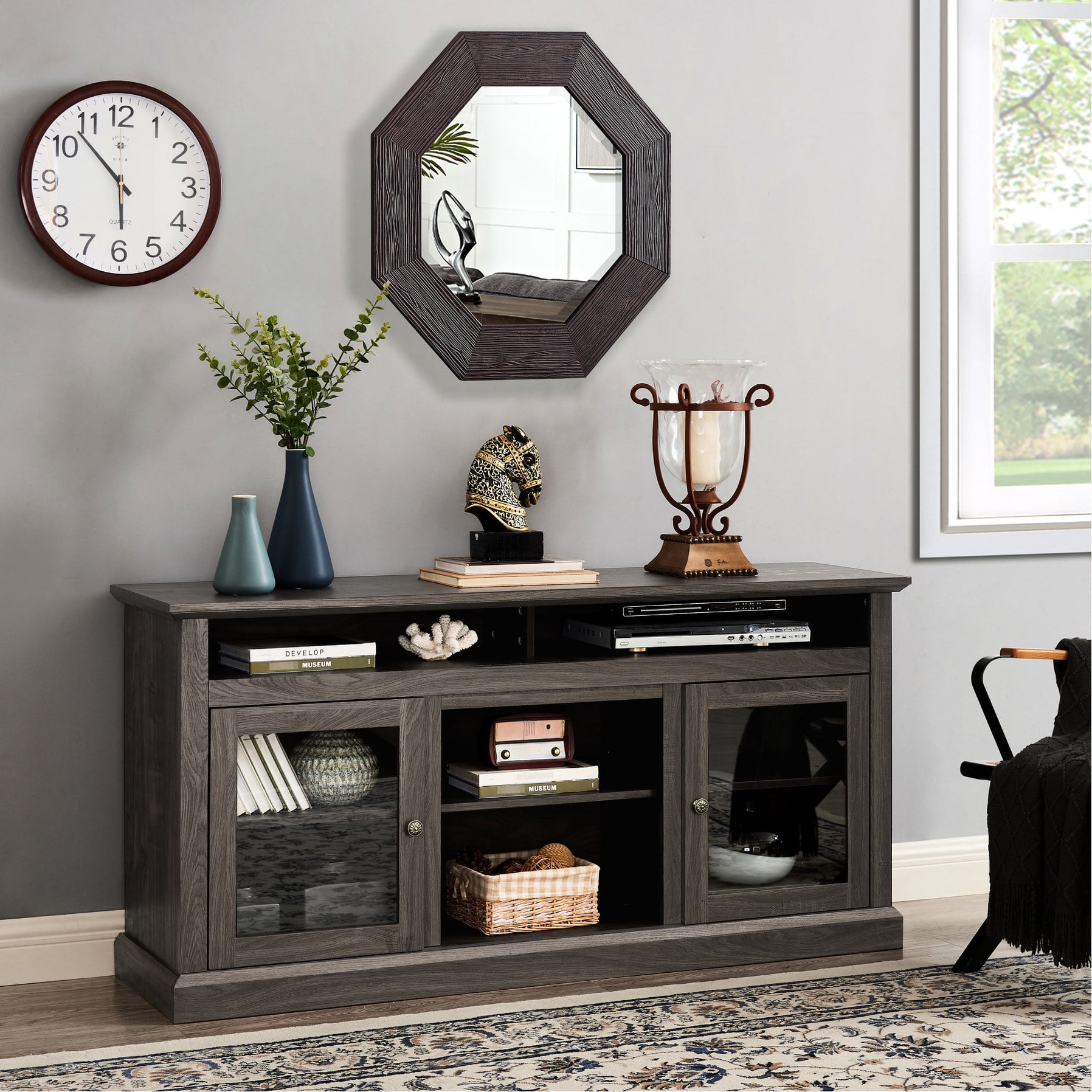 Dark Walnut Tone - 5 Cable Management Cutouts - Entertainment Setup ...