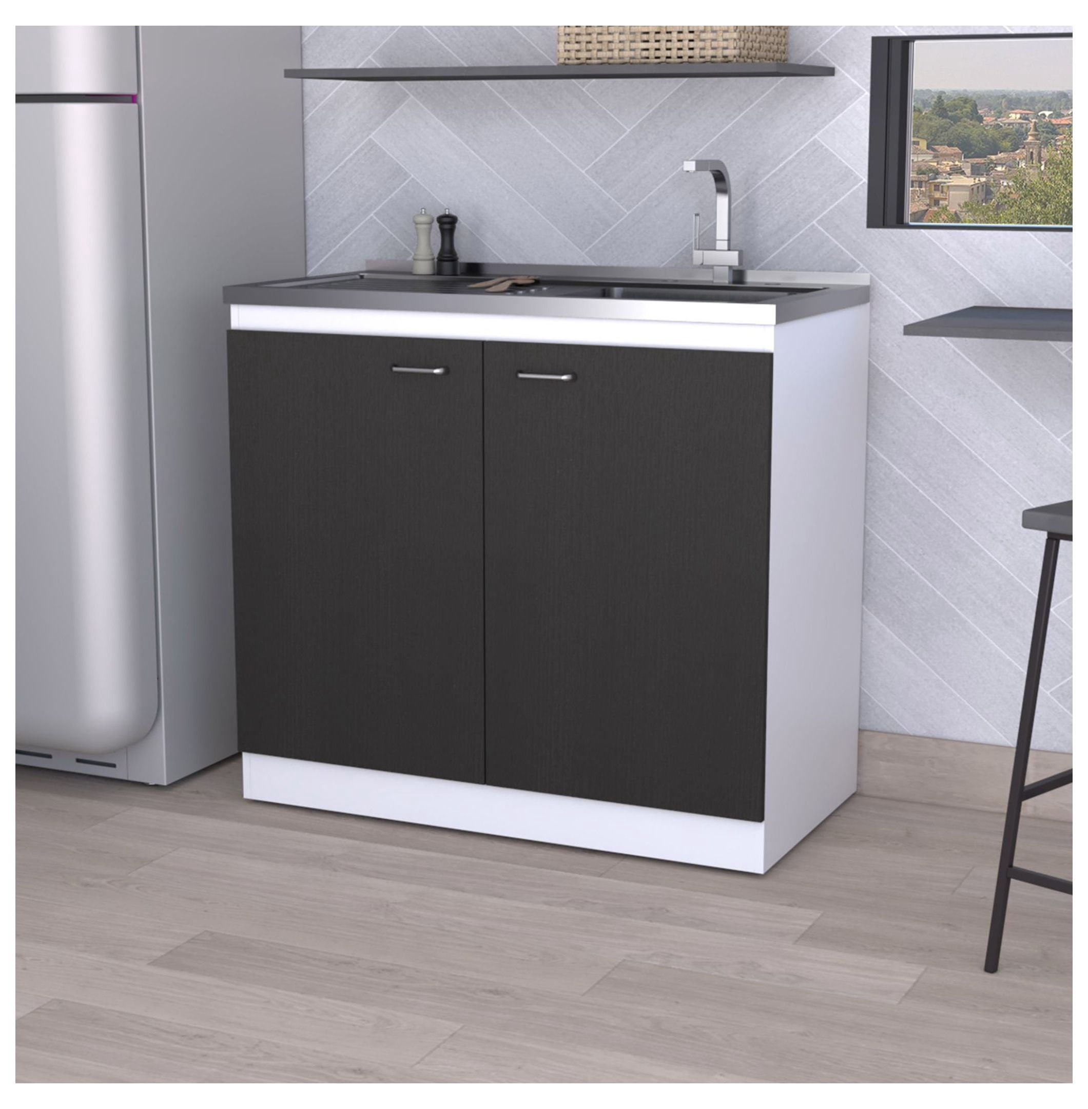 Dark Walnut Utility Sink Cabinet - 2 Door Storage, Kitchen Laundry Room ...