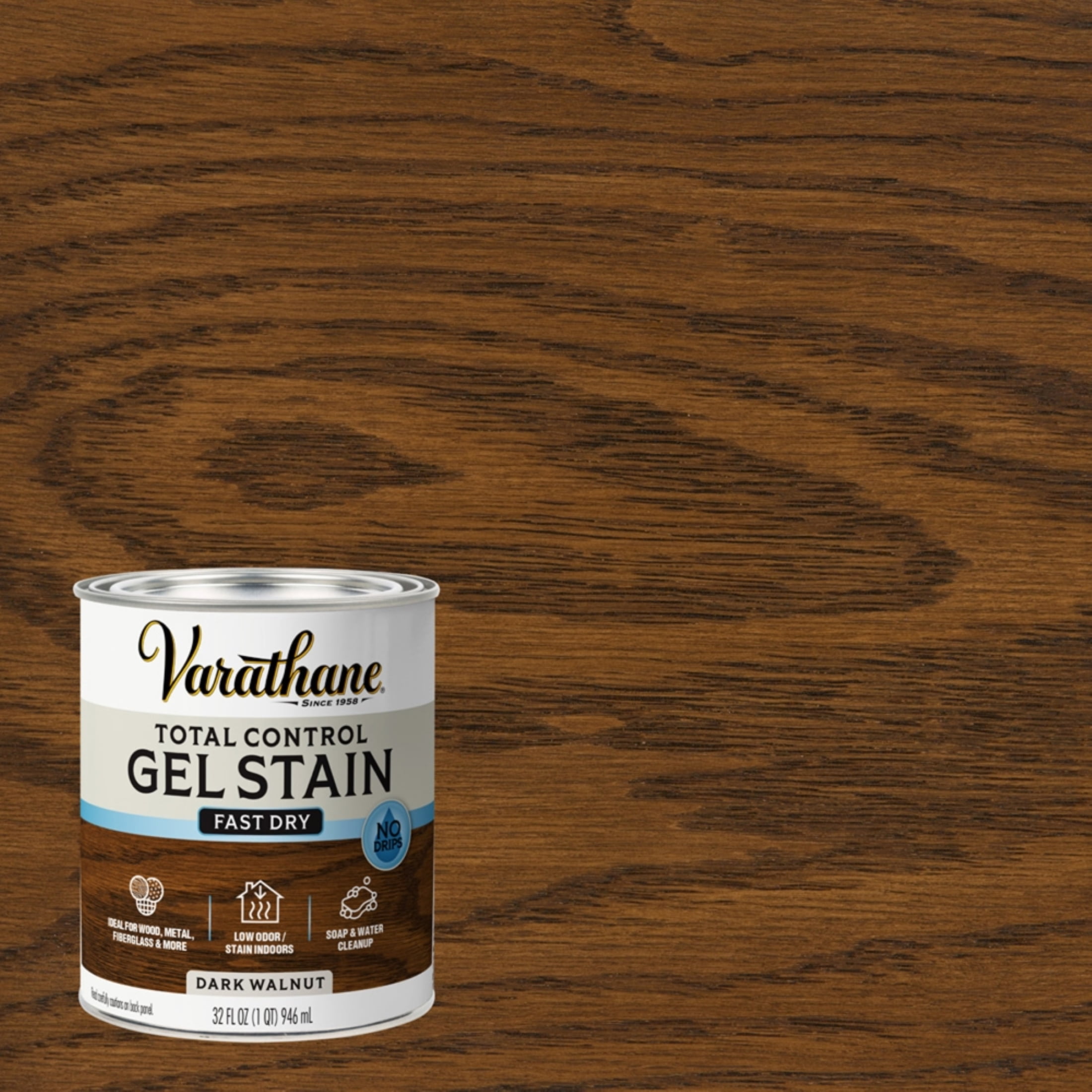 Varathane Dark Walnut Water-Based Gel Stain Quart for Wood, Metal ...
