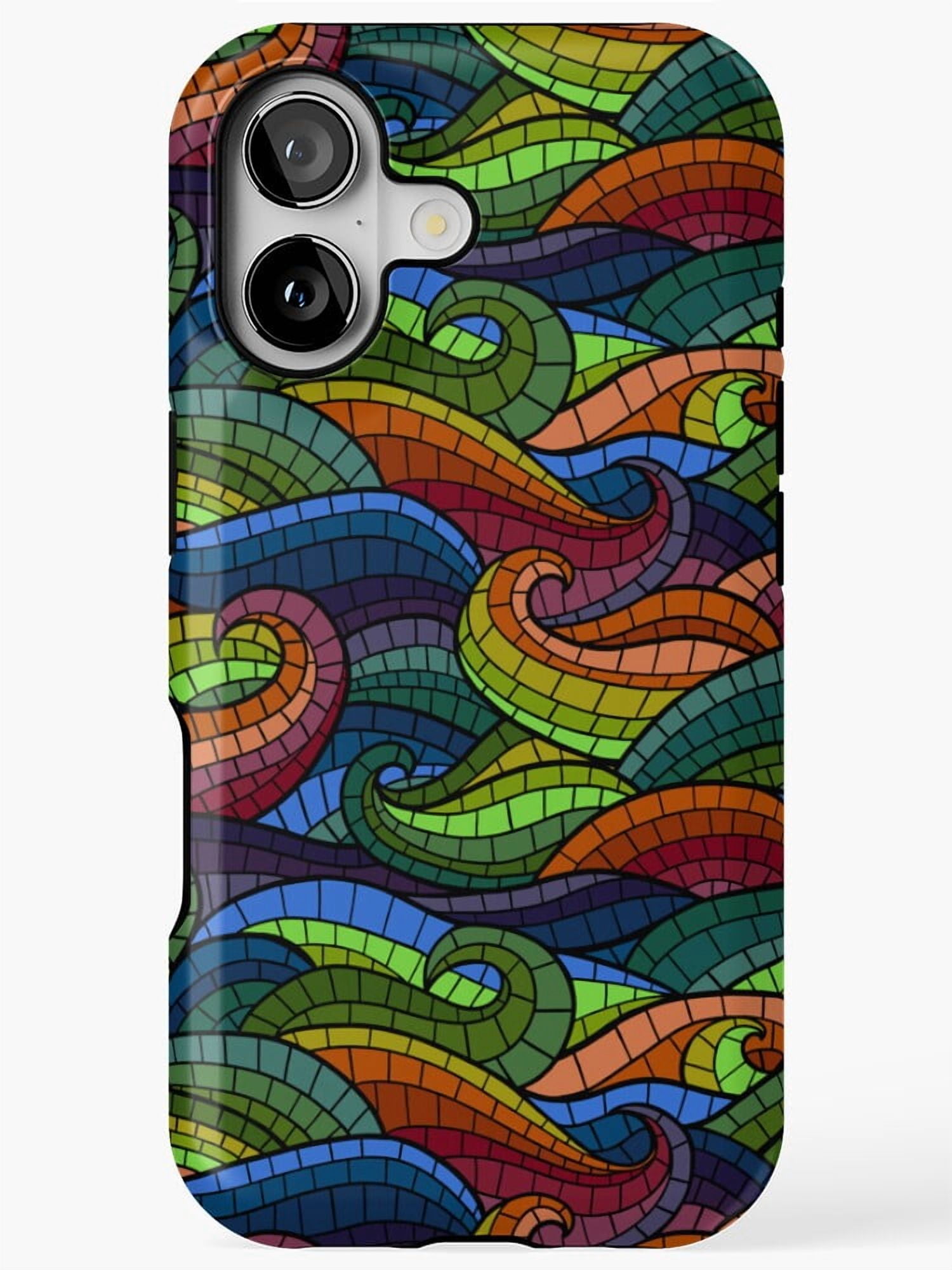 Dark Waves Stained Glass Art Phone Case for iPhone 11 12 13 14 15 16 17 ...