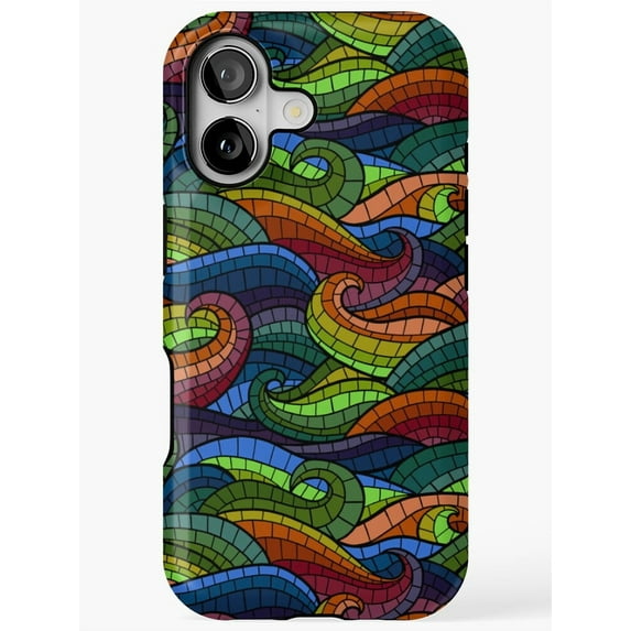 Dark Waves Stained Glass Art Phone Case for iPhone 11 12 13 14 15 16 17 ...