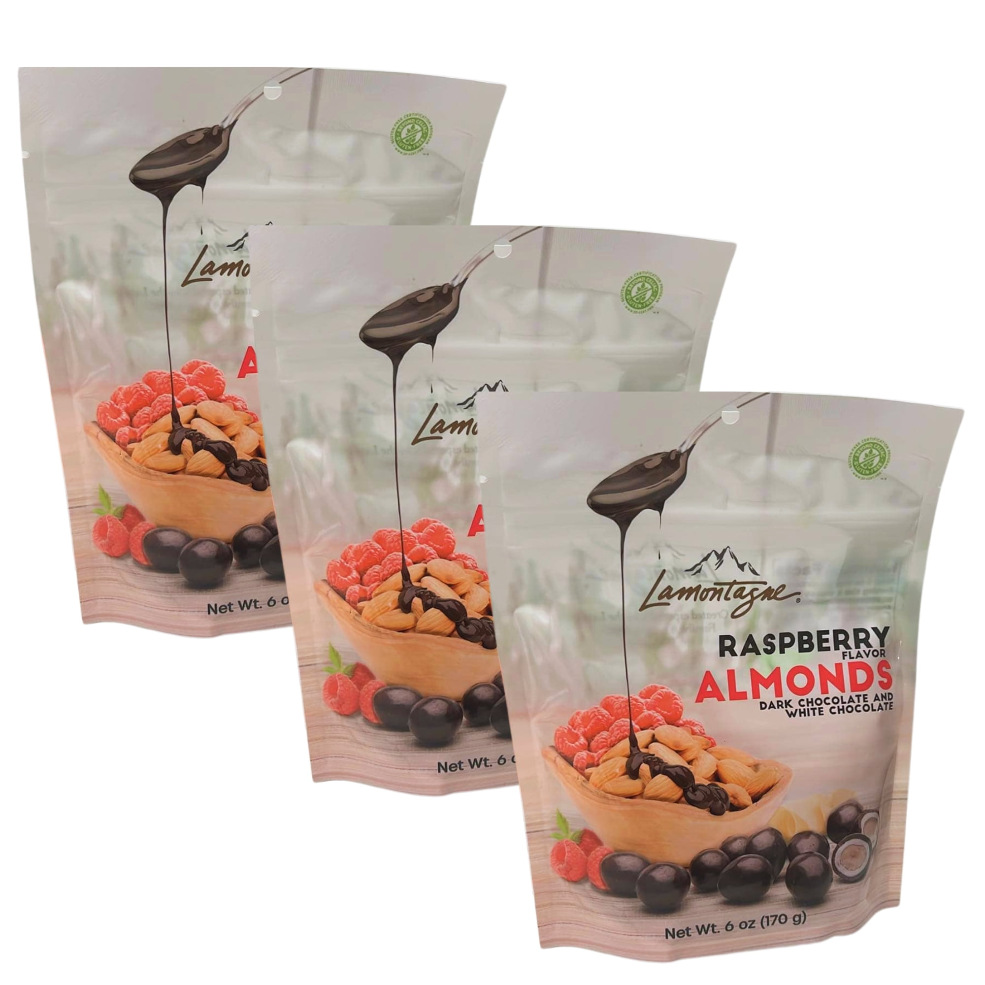 Dark & White Chocolate Raspberry Almonds Candy 6 Oz Pack of 3, Crunchy ...