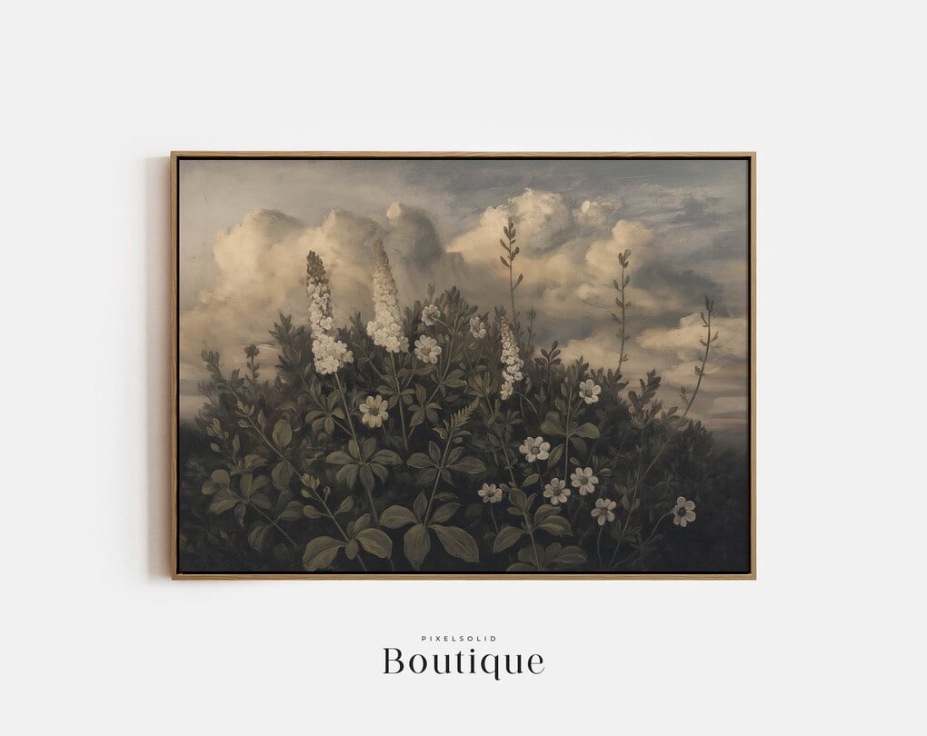 Dark Wildflower Painting, Moody Country Field, Spring Decor, English ...