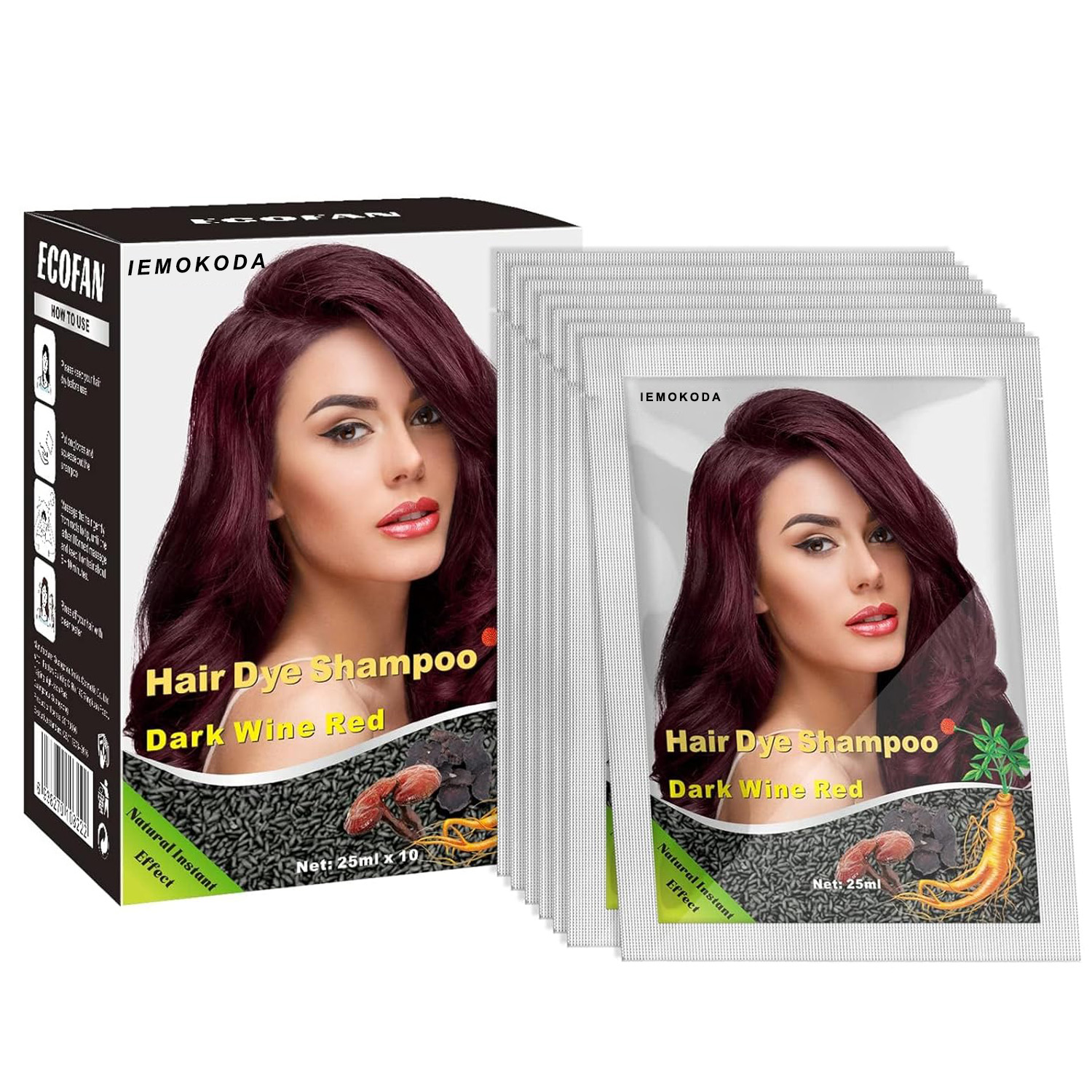 Dark Wine Red Hair Dye Shampoo 3 in 1 Natural Hair Color Shampoo 10 PCS ...
