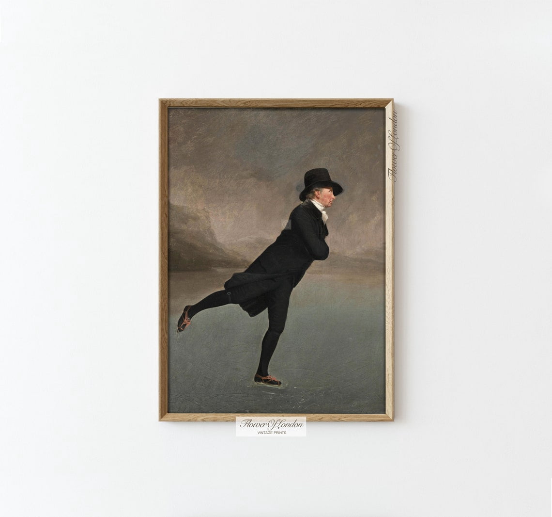 Dark Winter Print Simple Minimalistic Man Skating Vintage Gentleman ...