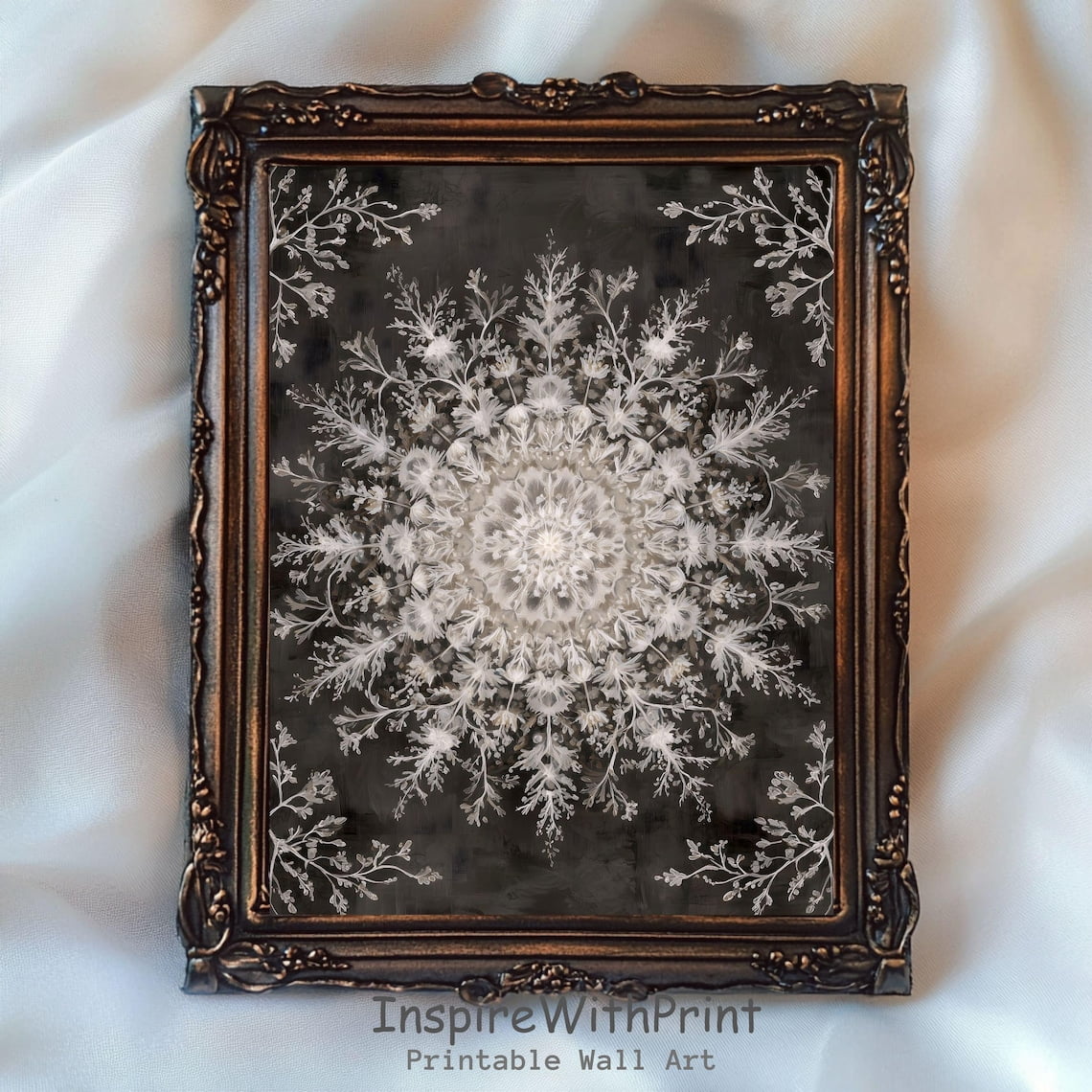 Dark Winter Snowflake Wall Art Poster Cozy Rustic Floral Decor Seasonal ...