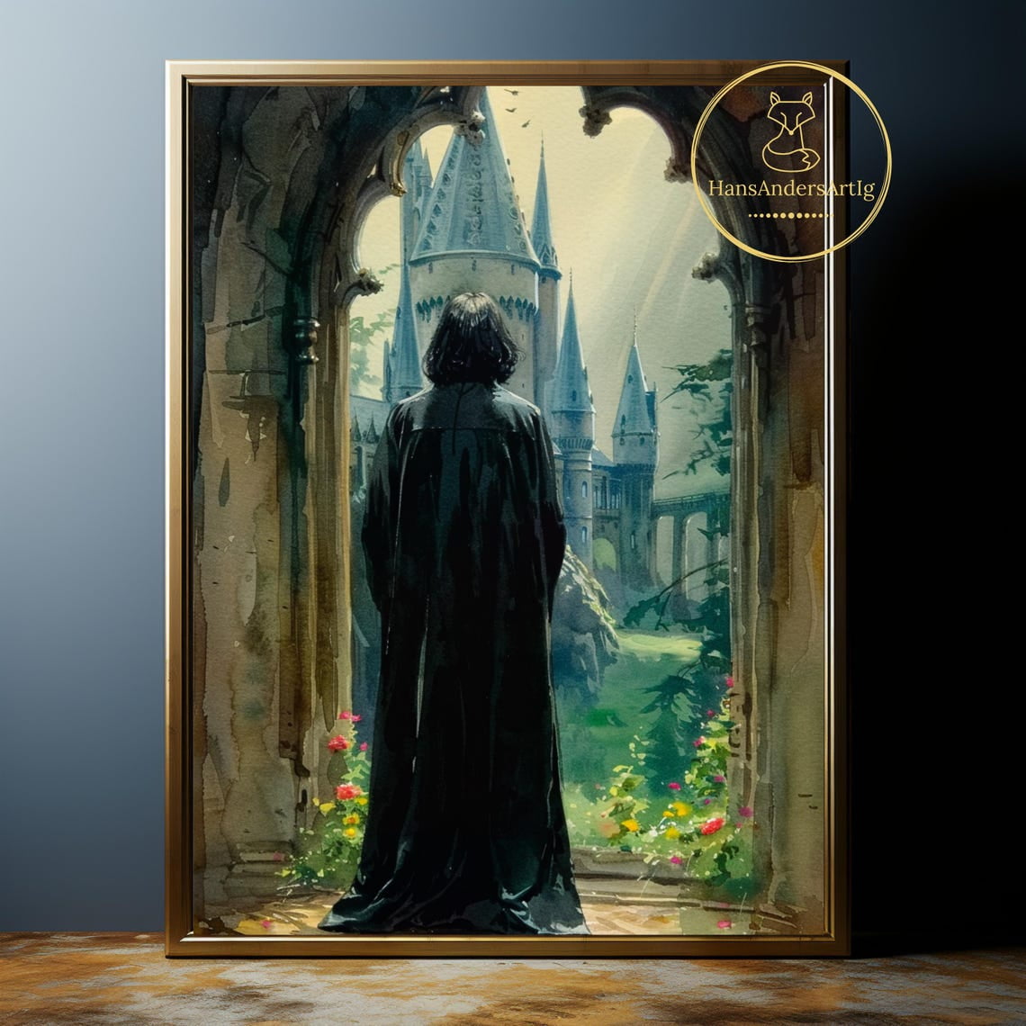 Dark Wizard Poster Magic Castle Art Print Wizard School Painting Dark ...