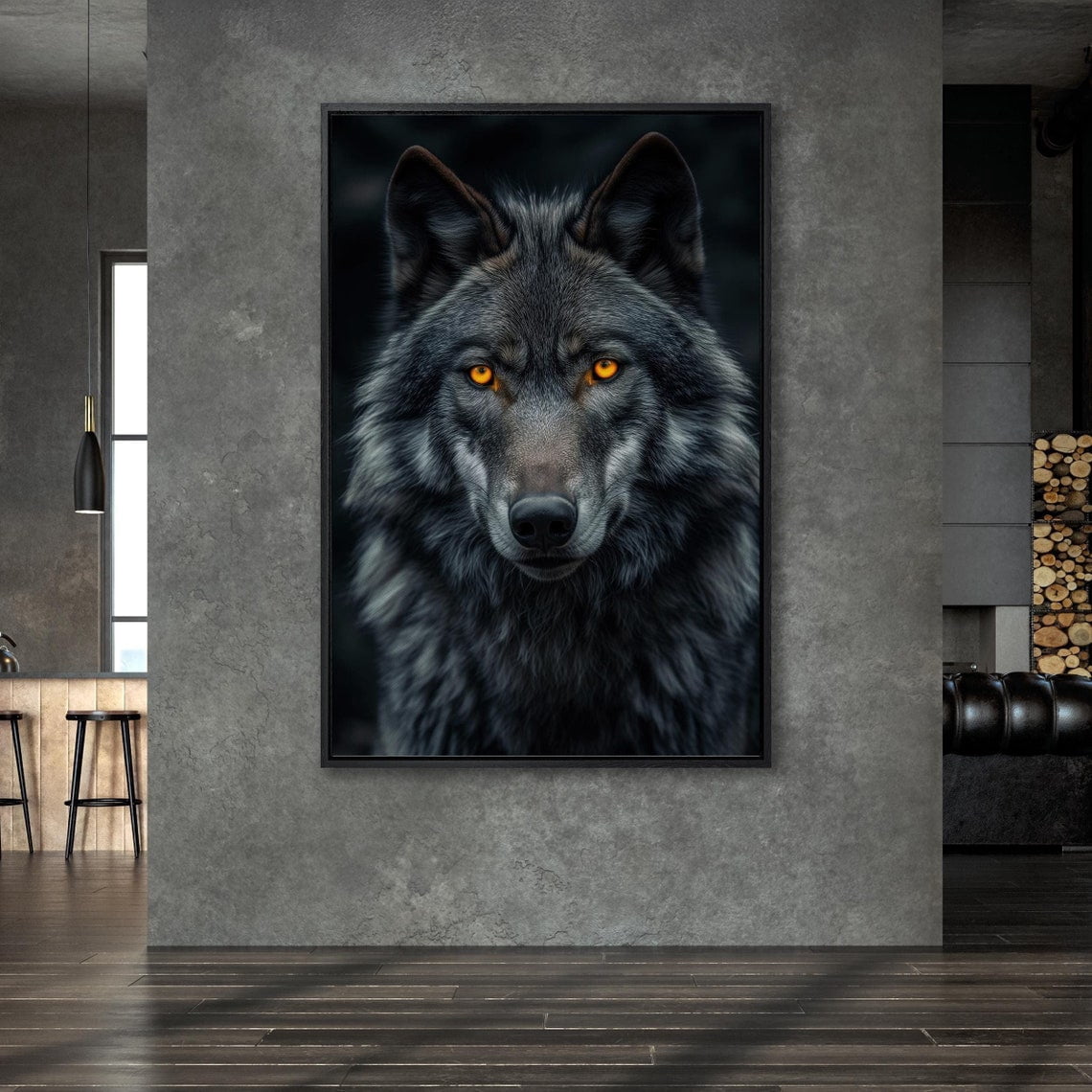 Dark Wolf Wall Art Majestic Wolves Wall Art Decor Amber Eyes Poster ...
