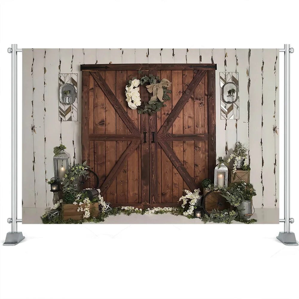 Dark Wood Door Portrait Photography Backdrop Girl Kids Spring Floral ...