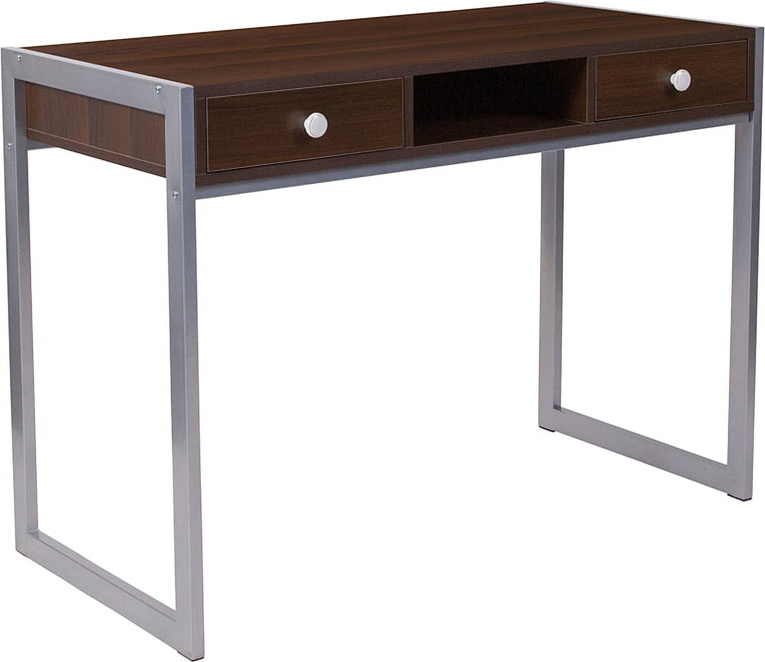 Dark Wood Grain Finish Desk with Silver Metal Frame - Walmart.com