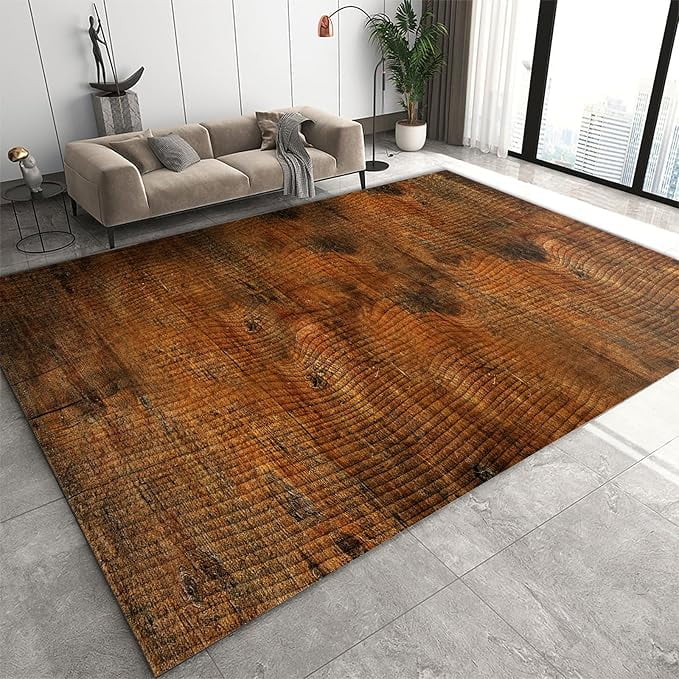 Dark Wood Plank Texture Area Rug, Distressed Rustic Barn Door Rugs For ...