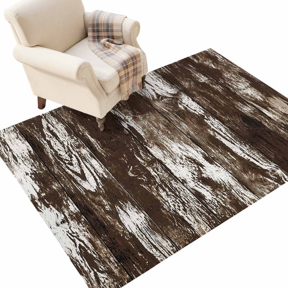 Dark Wood Planks Washable Area Rug 4 x 6 ft Rustic Distressing Brown ...