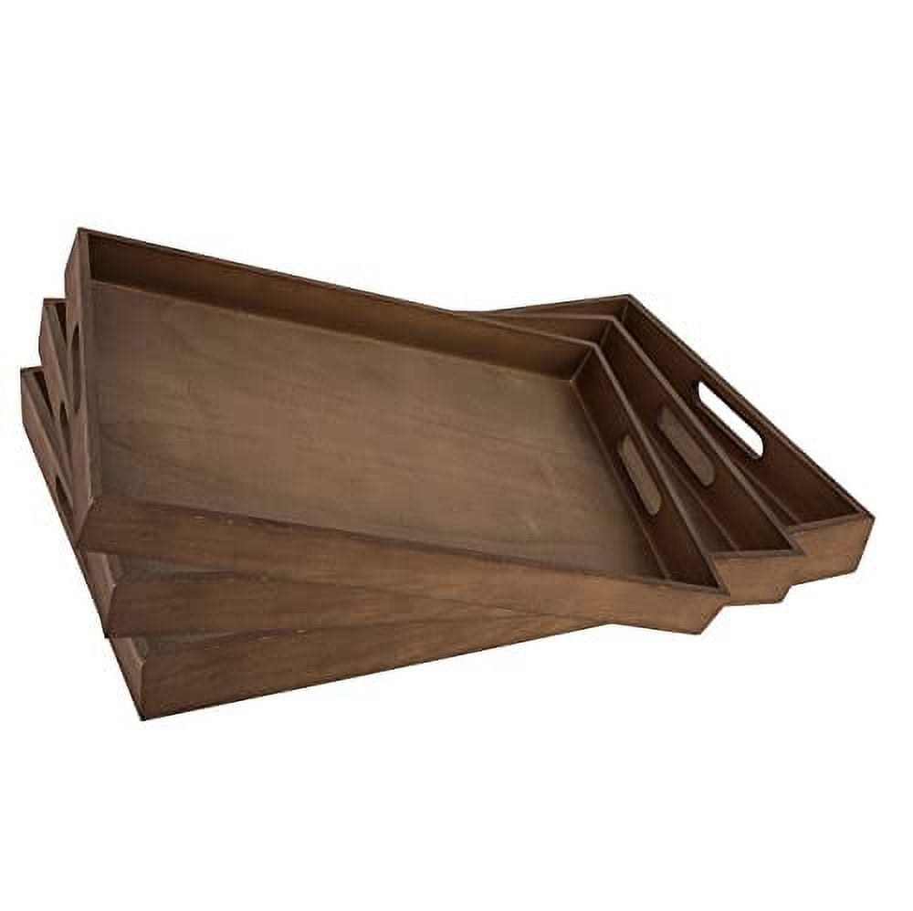 Dark Wood Serving Tray with Handles - Five Piece Nested Breakfast Tray ...