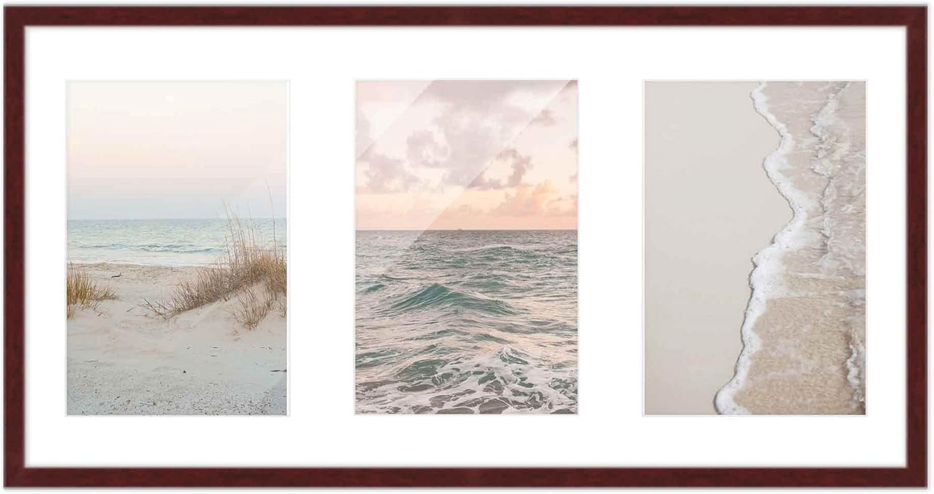 Dark Wood Wood Collage Frame with White Mat for 3 5x7 Pictures ...