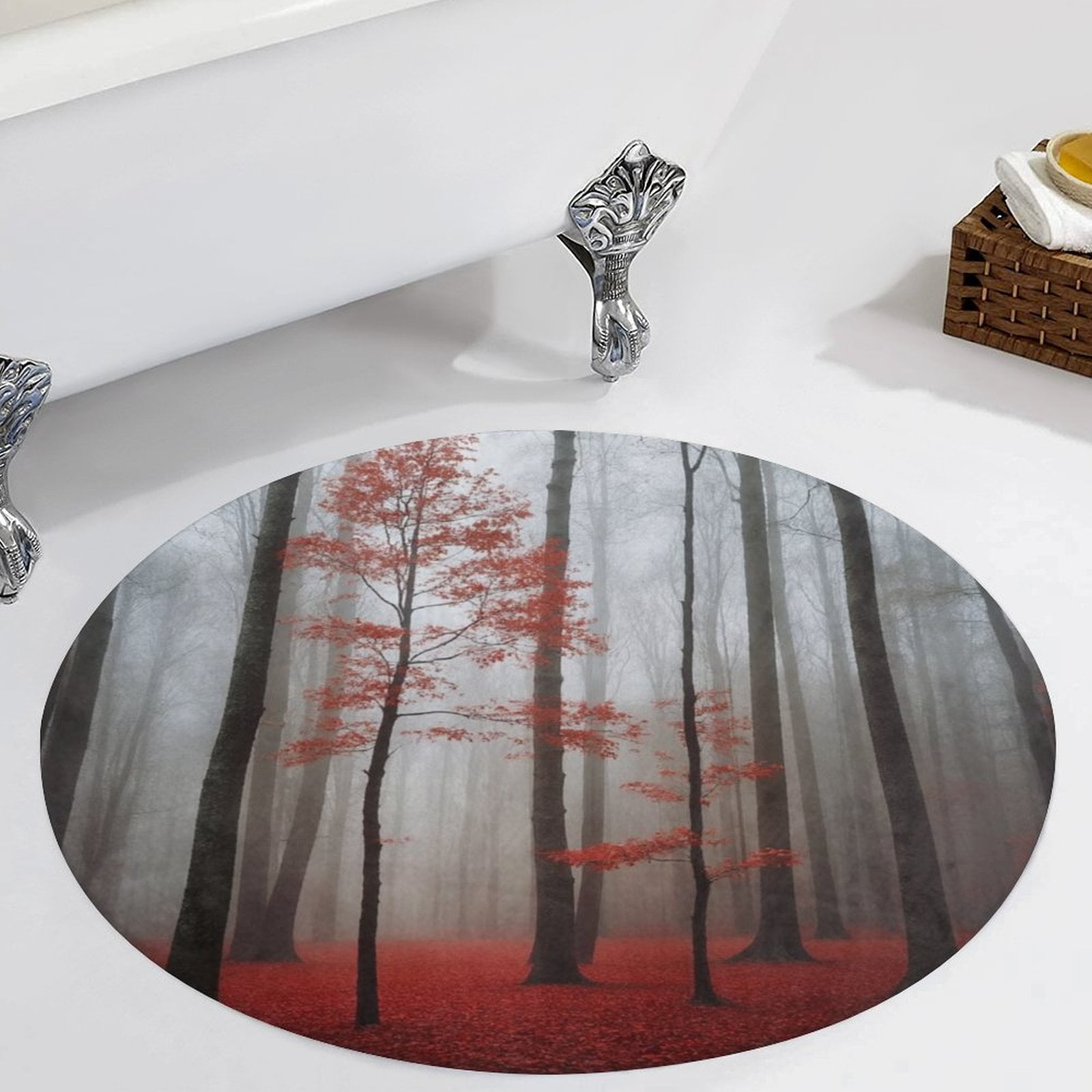 Dark Woods, Red Maple Leaves-1 Area Round Carpet Living Room Bedroom ...
